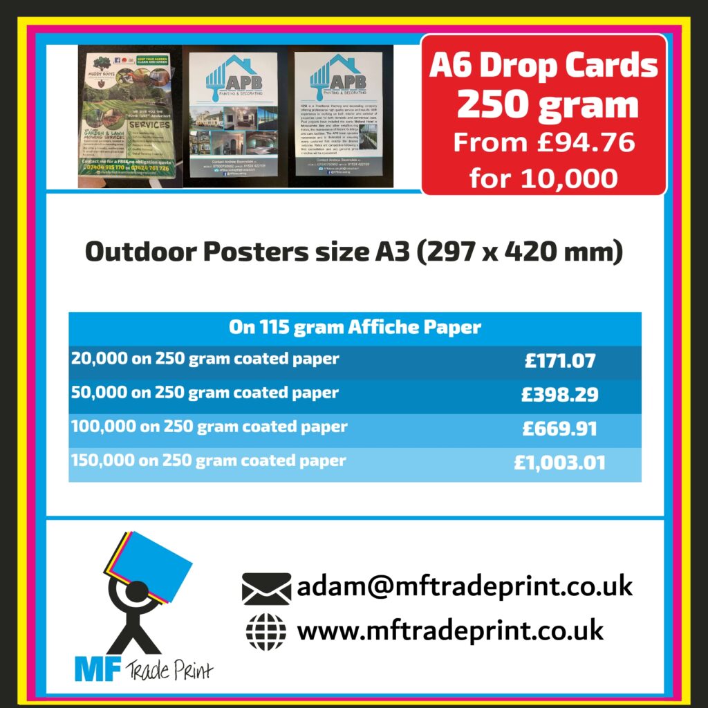 A6 Drop cards double sided | MF Trade Print - Scotland - England